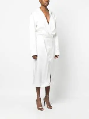 Off-White Twist-front Satin Midi Shirt Dress