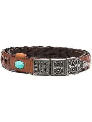 FORTELA Calf Leather Belt With Turquoise Stone - Brown