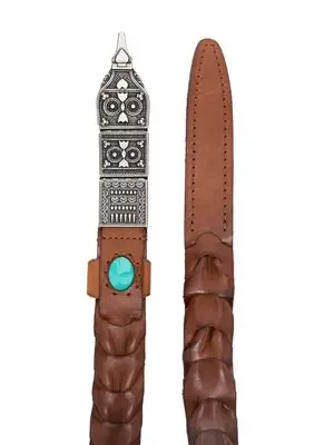 FORTELA Calf Leather Belt With Turquoise Stone - Brown