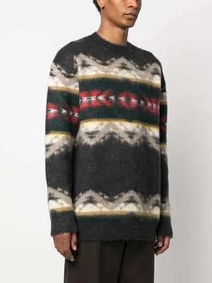 Junya Watanabe Intarsia-knit Oversize Jumper - Grey