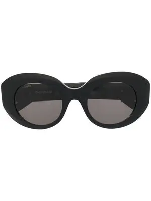 Balenciaga Logo-plaque Round-frame Sunglasses - Black