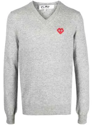 Play Comme Des Garcon V-neck Wool Jumper - Grey