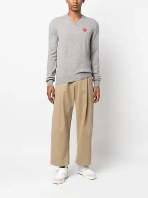 Play Comme Des Garcon V-neck Wool Jumper - Grey