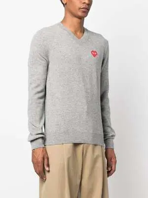 Play Comme Des Garcon V-neck Wool Jumper - Grey