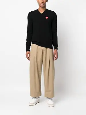Play Comme Des Garcon V-neck Wool Jumper - Black