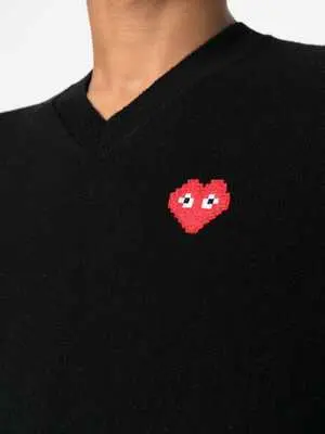 Play Comme Des Garcon V-neck Wool Jumper - Black