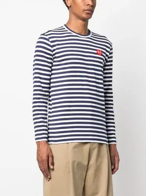 Play Comme Des Garcon Stripe-pattern Cotton T-shirt - Blue