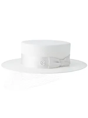 MAISON MICHEL Kiki Canotier Hat With Satin Ribbon - White