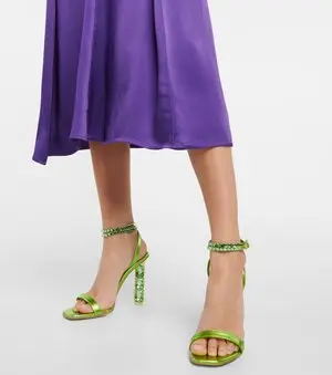 AQUAZZURA Aura 105 Embellished Leather Sandals - Green