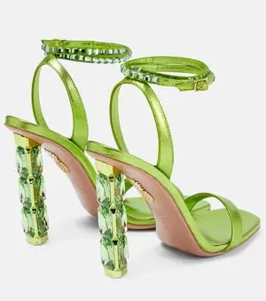 AQUAZZURA Aura 105 Embellished Leather Sandals - Green