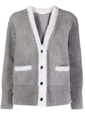 Thom Browne V-neck Shearling Cardigan - Grey