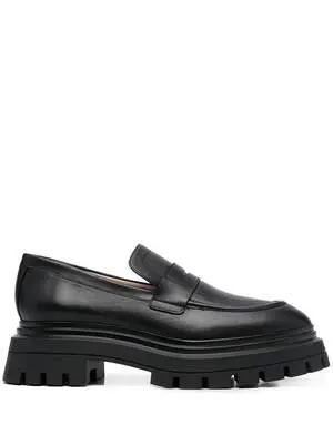 STUART WEITZMAN Almond-toe Leather Loafers - Black