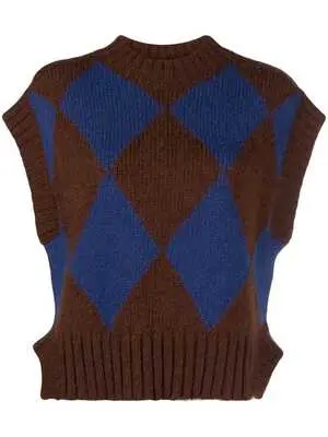 La DoubleJ Argyle Knitted Vest - Brown