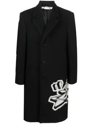 Off-White Intarsia-graffiti Logo Single-breasted Coat