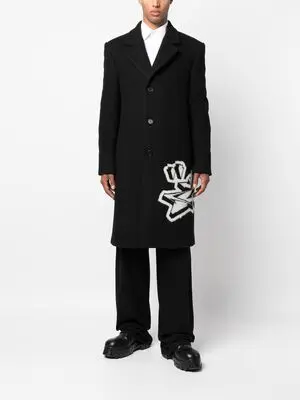Off-White Intarsia-graffiti Logo Single-breasted Coat