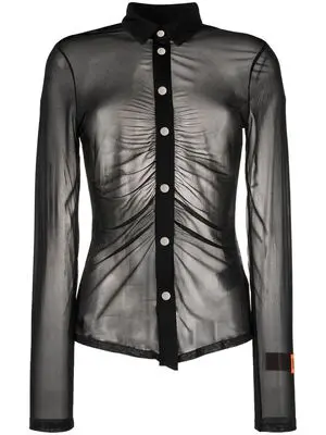 Heron Preston Georgette Ruched Long-sleeve Shirt