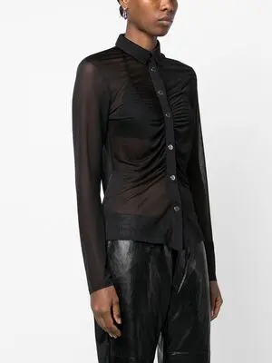 Heron Preston Georgette Ruched Long-sleeve Shirt