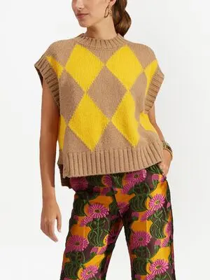 La DoubleJ Argyle-check Knit Vest - Yellow