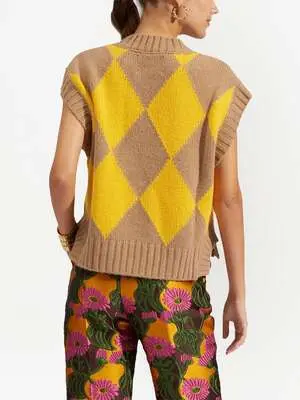 La DoubleJ Argyle-check Knit Vest - Yellow