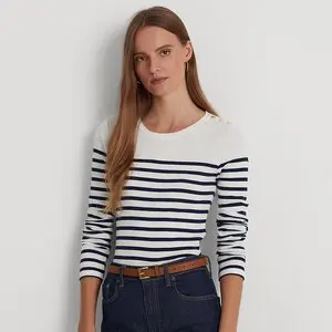 Ralph Lauren Striped Cotton Long-Sleeve Tee White/french Navy