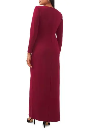 Chaus Crystal Detail Long Sleeve Gown - Majestic Wine