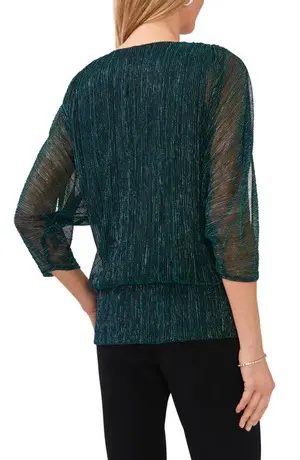 Chaus Metallic Split Sleeve Blouse - Dazzling Jade