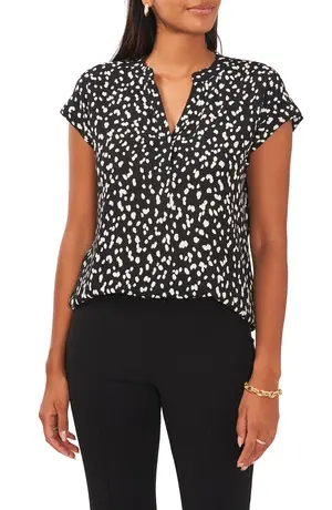 Chaus Split-Neck Georgette Blouse Black/ White