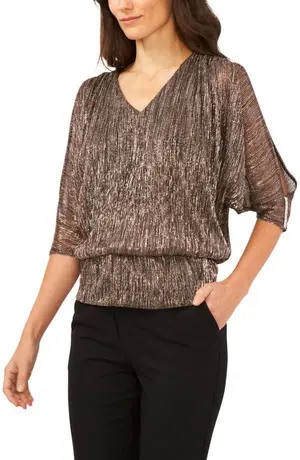 Chaus Metallic V-neck Blouse - Black/copper