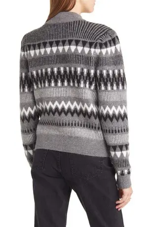 Treasure & Bond Fair Isle Mock Neck Sweater - Grey Multi Fairisle