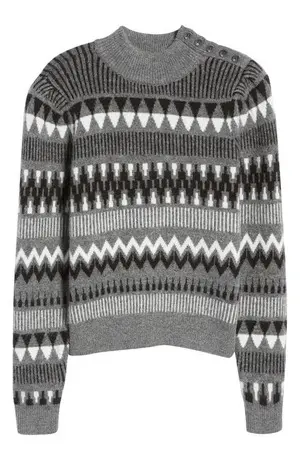 Treasure & Bond Fair Isle Mock Neck Sweater - Grey Multi Fairisle