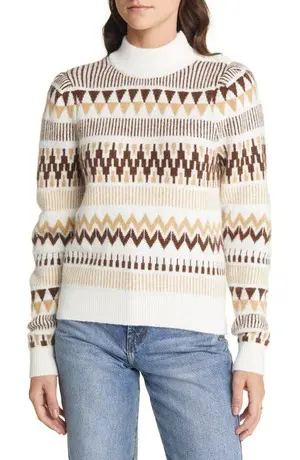 Treasure & Bond Fair Isle Mock Neck Sweater Ivory Multi Fairisle