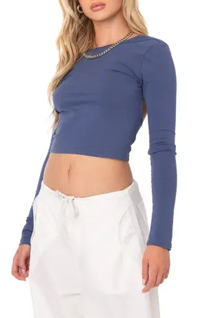 EDIKTED Haven Open Back Crop Top - Blue