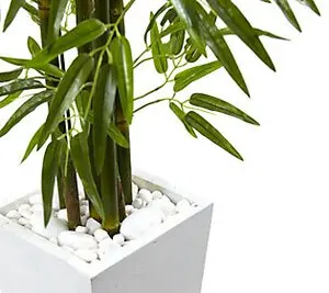 NEARLY NATURAL 5' Bamboo Tree With White Planter Nearly Nat Ural