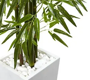 NEARLY NATURAL 5' Bamboo Tree With White Planter Nearly Nat Ural