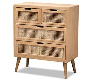 BAXTON STUDIO Alina Wood And Rattan 4-drawer Accent Storage C Abinet - One-color
