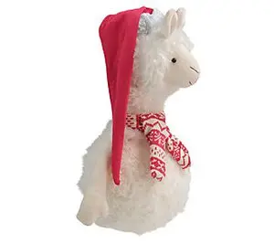 NORTHLIGHT 17.75' White Llama W/ Red Santa Hat Able Top Decor