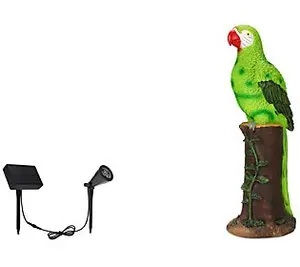 TECHKO Green Parrot Statue With Solar Spotlight - One-color