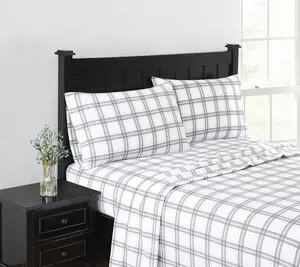 London Fog Grey Plaid Flannel 4 Piece Full Shee T Set - One-color