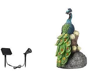 TECHKO Calm Peacock Statue With Solar Spotlight - One-color