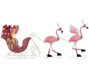HAUTE DECOR 92' Outdoor Reindeer Flamingos W/sl Eigh & Present - One-color