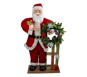 NORTHLIGHT 3' Santa Holding A Wooden Sleigh 'we Come' Sign - One-color