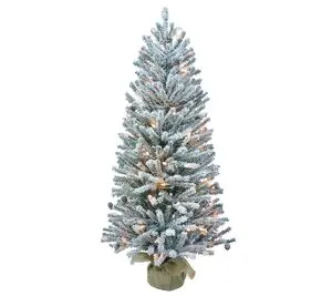 PULEO INTERNATIONAL Puleo Pre-lit 3' Flocked Fir Artificial Christm As Tree - One-color