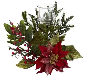 NEARLY NATURAL Poinsettia Candleabrum By - One-color