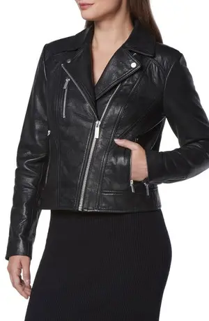 Andrew Marc Carnegie Lambskin Moto Jacket