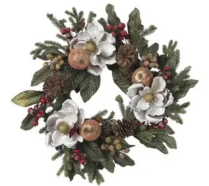 NEARLY NATURAL 24' Magnolia Pinecone & Berry Wreath Nearly Atural - One-color