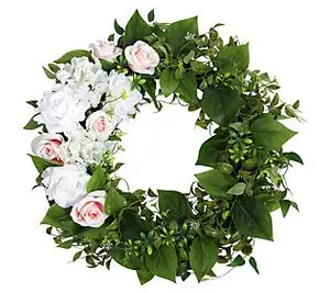 HAUTE DECOR 24' Rose Hydrangea Wreath With Grap Evine Base - One-color
