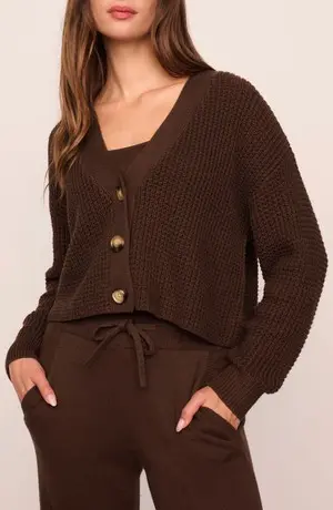 Eberjey Waffle Knit Crop Cardigan - Chocolate