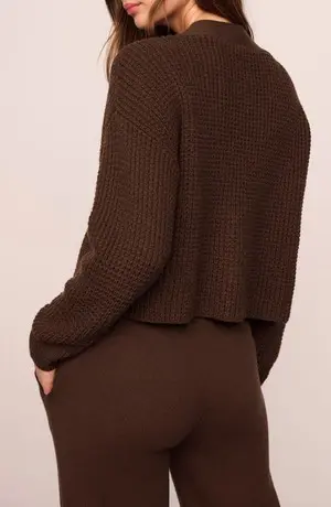 Eberjey Waffle Knit Crop Cardigan - Chocolate