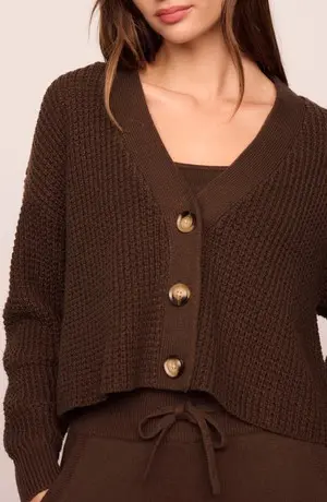 Eberjey Waffle Knit Crop Cardigan - Chocolate