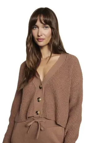 Eberjey Waffle Knit Crop Cardigan - Hazelnut